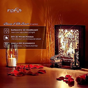 FUNPOLA Beauty and The Beast 3D Puzzle Nightlight – LED 3D Puzzle Gifts – 3D Wood Puzzles Storybook Nightlight Home Décor for Kids and Adults