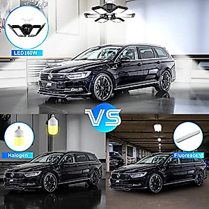 2 Pack LED Garage Lights 160W Deformable 6000LM Close to Ceiling Light Fixtures E26 E27 Screw-in Six Leaf Glow Lighting, Ultra Bright LED Shop Light with 6 Adjustable Panels for Work Shop Warehouse