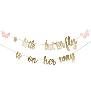 CIEQR A Little Butterfly is On The Way Baby Shower Banner - Butterfly Baby Shower Decorations, Gender Reveal Hanging Banner Sign Decor, Gender Reveal Decorations for Party Indoor Outdoor...