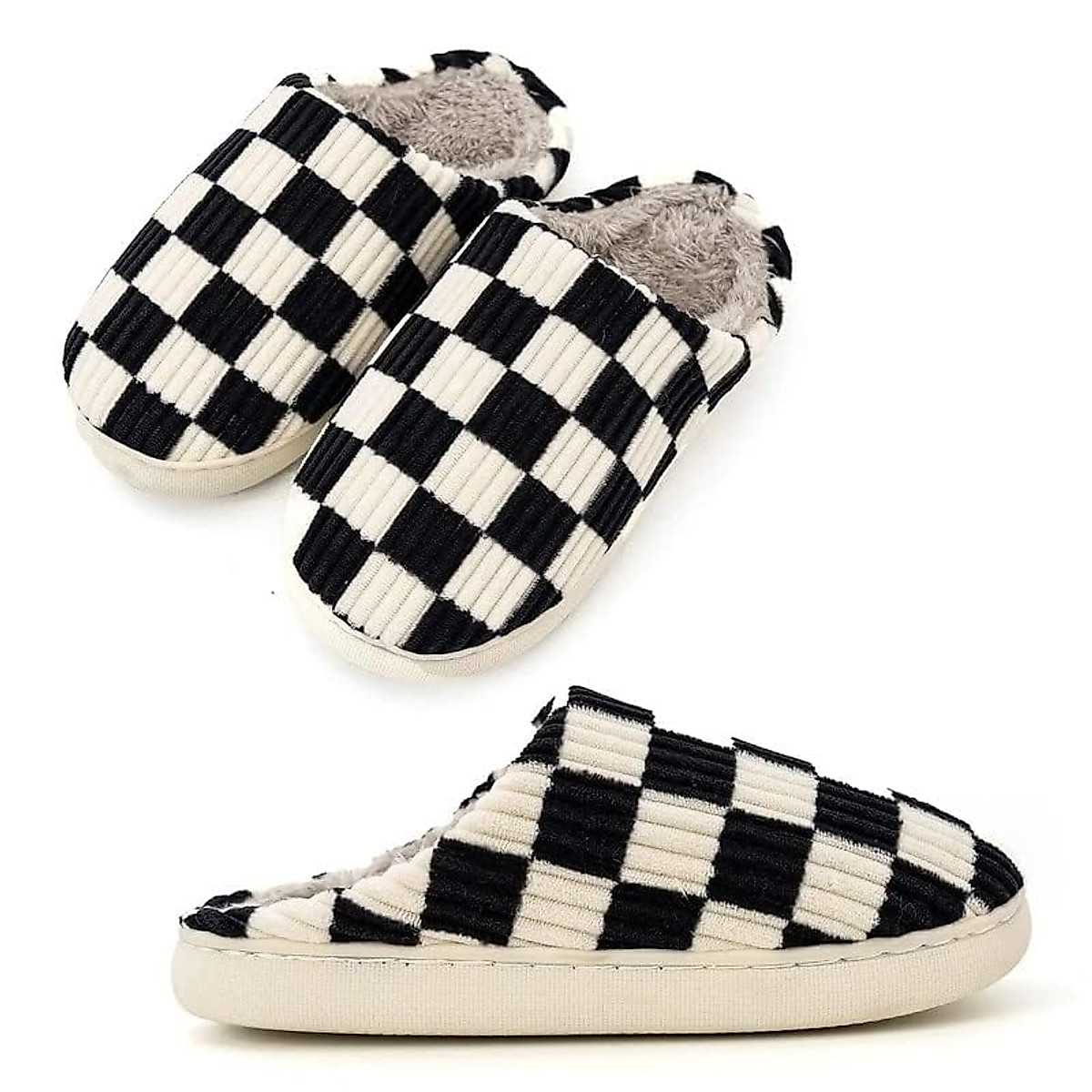 RaepperHan Checkered House Slippers for Women Men, Plaid Scuff Slides Women Cozy Memory Foam Slipper, Slip-on Shoes Indoor Outdoor with Non-slip