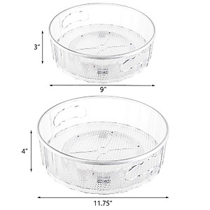 Hedume Set of 2 Lazy Susan Turntable with Handle, Basics Plastic Kitchen Turntable, Multifunctional Spice Racks Organizer, 360 Degree Rotating Food Storage Container for Refrigerator or Countertop
