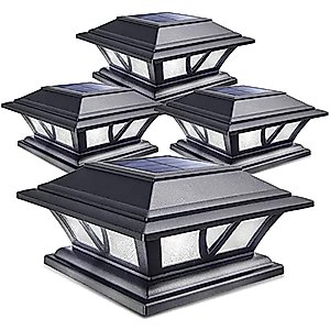 SIEDiNLAR Solar Post Lights Outdoor 2 Modes LED Deck Fence Cap Light for 4x4 5x5 6x6 Posts Patio Garden Decoration Warm White/Cool White Lighting Black (4 Pack)