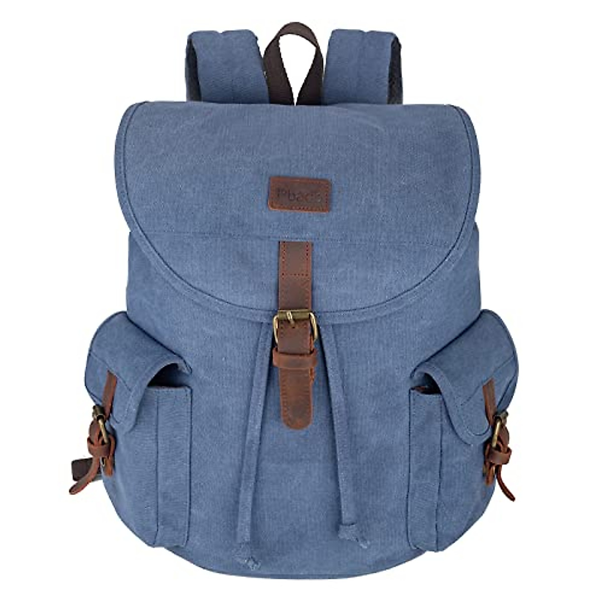 Canvas Backpack for Women Cover Vintage Travel Casual Rucksack School Book Bag Genuine Leather Trimming (Blue)