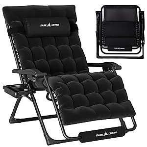 Amopatio Oversized Zero Gravity Chair with Cushion for Indoor & Outdoor, XXL 33In Patio Folding Reclining Lounge Chair with Tray/Footrest/Headrest, Black