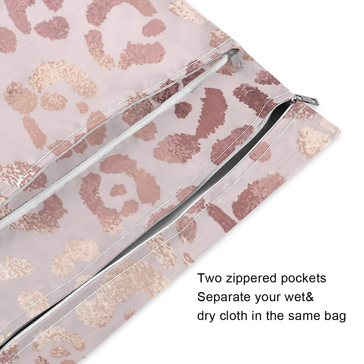 AUUXVA Wet Dry Bags Set Pastel Pink Leopard Print,Cloth Diaper Wet Bag Waterproof Reusable with Two Zippered Pockets for Travel Beach Pool Swimsuits Wet Clothes,2pcs