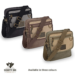 SCRUFFY DOG Canvas Messenger Bag for Men and Women with Adjustable Strap - Crossbody Satchel Small 11 inch, Khaki