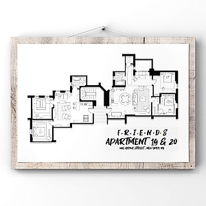 Friends TV Show Apartment Floor Plan- Friends TV Show Layout- Wall decor floor plan-Apartment of Joey,Chandler,Monica and Rachel