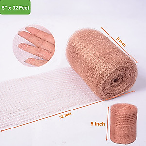 YAGJIA Copper Mesh Rodent Control, 5 in x 32 ft Pure Copper Wire Mesh, Rustproof Copper Mesh Roll, Double Layer Rodent Mesh Barrier for Hole Blocking