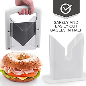 BELMAKS Bagel Cutter Slicer, White, Stainless Steel, Adjustable Blade, Ergonomic Design, Ideal for Home and Commercial Use