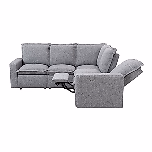 LyuHome 89.76" Power Recliner Sofa,Modern Sectional Sofa with USB Port for Living Room, Convertible L-Shaped Couch Bedroom, Theater room, Grey