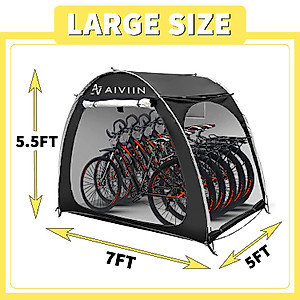 AIVIIN 4 or 5 Bike Tent, 210D Silver-plated Oxford Extra Thick Waterproof &Sunproof Large Outdoor Bikes Storage Shed for Mountain Bicycle, Motorcycle, Garden Repair Tools, Pool Toys, Lawn Mower, Black