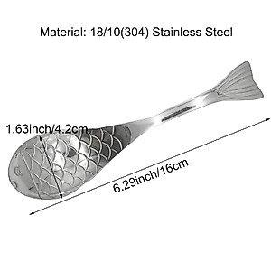 Pinenjoy 4Pcs Silver Fish Spoon 18/10(304) Stainless Steel Asian Soup Spoon Short Handle Spoon for Porridge Cereal Rice