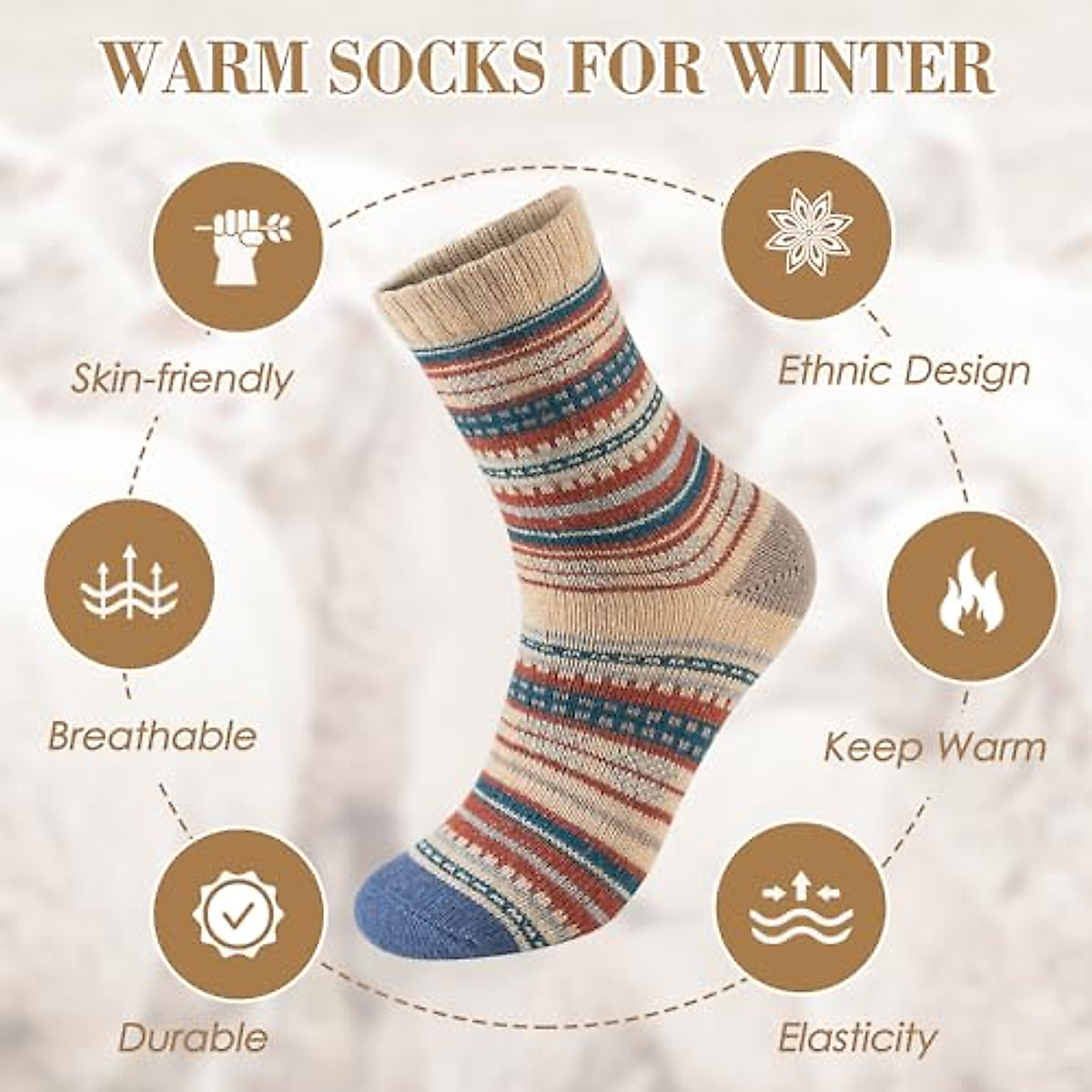 Loyaidn 5 Pairs Womens Wool Socks - Thick Soft Women's Socks, Winter Warm Boot Socks for Women Men, Fall Socks, Multicolored