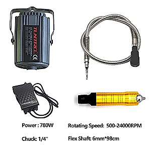 TUNTROL Thicken 1/4" Flexible Shaft Rotary Tool, 780W Flex Shaft with Foot Pedal, Hanging Grinder Carver Electric Multi-function Metalworking Tools Repair Kit