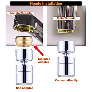 TOTOMO Kitchen Sink Faucet Aerator (Solid Brass) 2 Spray-mode (Shower&Bubble Stream) 360° Swivel Booster Sprayer adapter Water Saving Head attachment replacement - Brushed Nickel