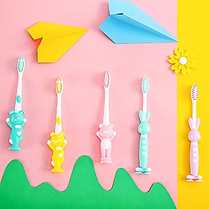 Patelai 12 Pcs Kids Toothbrush for Age 2 and Above Children Manual Toothbrush Set Soft Contoured Bristles Boys and Girls Cute Colorful Toothbrush with Suction Cup for Storage
