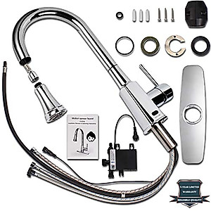 Touchless Kitchen Faucet,Soosi Motion Sensor Single Handle Automatic Kitchen Faucets One/3 Hole 3-Function Kitchen Faucets with Pull Down Sprayer Spot Free Polished Chrome Solid Brass Stainless Steel