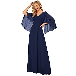 Ever-Pretty Women's Long Cape Sleeve Chiffon Maxi Evening Dress Navy Blue US4