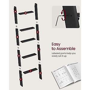 VASAGLE Blanket Ladder Decorative Farmhouse for The Living Room, 5-Tier Ladder Shelf, Ladder Rack for Storage and Decor, Ebony Black ULLS018B56
