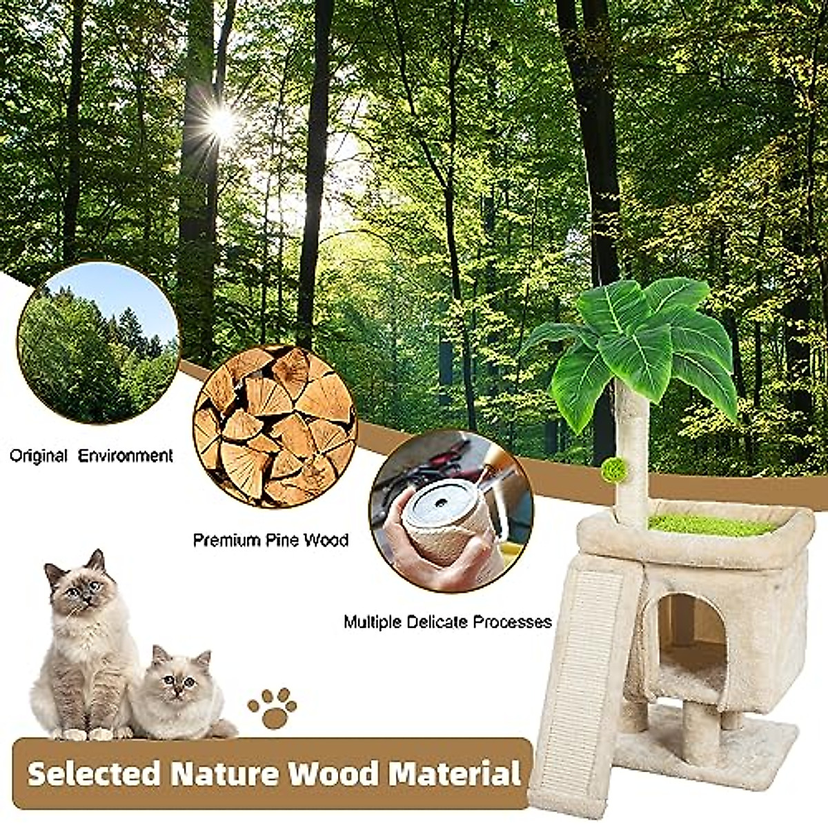 Cat Tower 33'' Cat Tree Indoor Palm Tree Large Cat Perch with Scratching Board Cat Tower with Natural Sisal Ball Furniture Pet House Play Activity Center Suitable for Adult Cats and Kittens