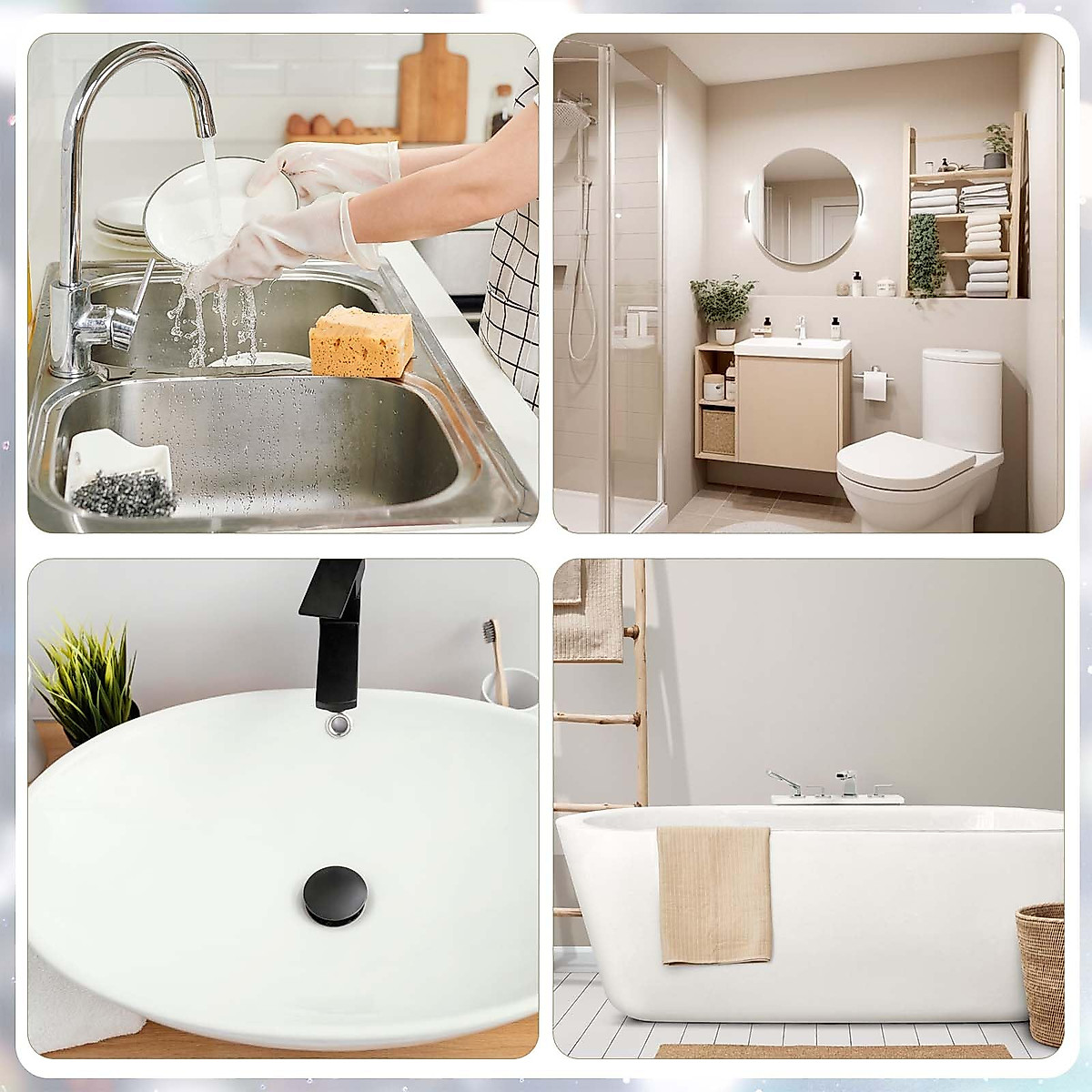 4 Pcs Shower Drain Stopper, Bathtub Cover, 4.7×4.7in Silicone Drain Cover, Anti-Odor Mat for Shower Bathtub Kitchen Laundry Sink Accessories, 2 White, 2 Grey