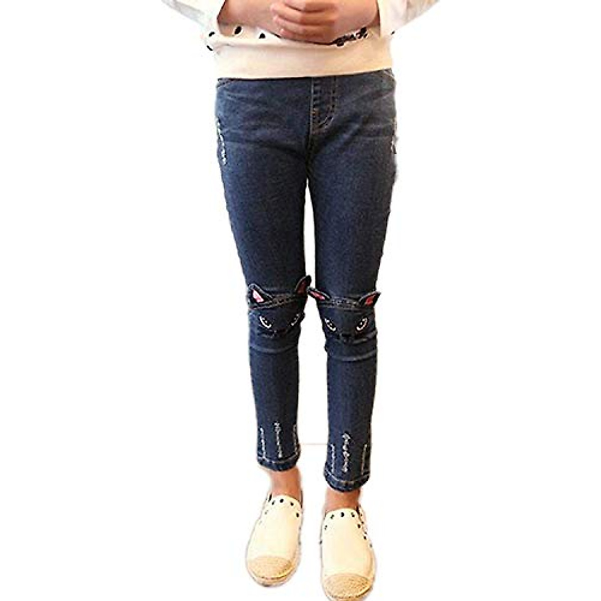 Sitmptol Girls Stretchy Jeans Kids Ripped Denim Trousers Jeggings Age 4-13 Years Blue 140
