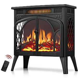 R.W.FLAME Electric Fireplace Heater 25" with Remote Control, Cathedral Stylish, Different Flame Effects and Log Set Colors, Adjustable Brightness and Heating Mode, Overheating Safe Design
