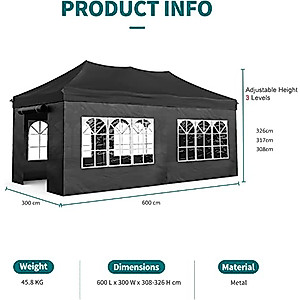 JOINATRE S-69 10'x20' Heavy Duty Pop Up Canopy Tent, Commercial Instant Canopy with Sidewalls, Outdoor Canopy Tent with 4 Sand Bags & Roller Bag, Waterproof Tent for Patio, Backyard, Garden, Black