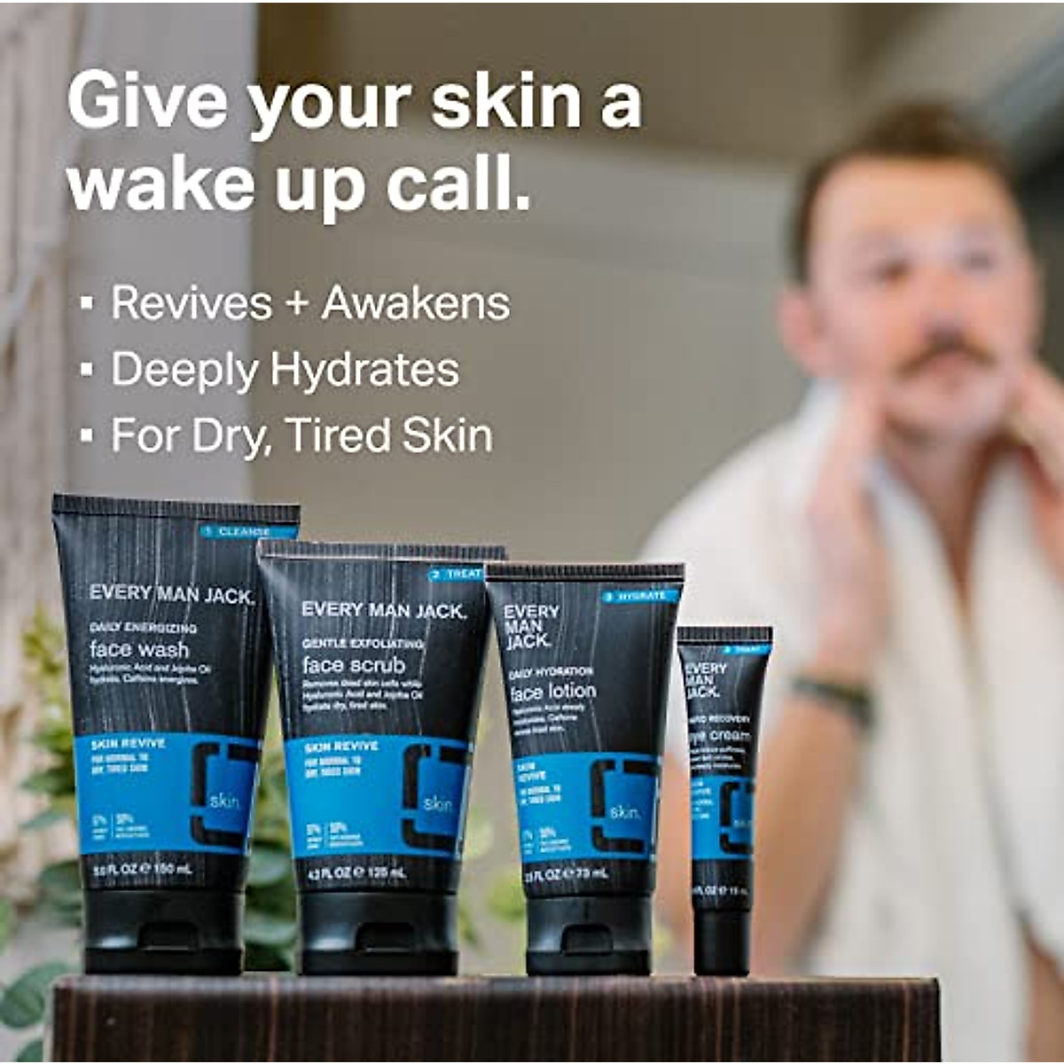 Every Man Jack Daily Energizing Face Wash for Men - Deeply Cleanse, Moisturize, and Revive Dry, Tired Skin with Hyaluronic Acid and Caffeine - 5 oz Men's Face Wash - Twin Pack