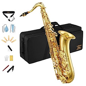 Eastar Tenor Saxophone Student Tenor Saxophone Bb Tenor Sax B Flat Gold Lacquer Beginner Saxophone With Cleaning Cloth,Carrying Case,Mouthpiece,Neck Strap, Reeds, Full Kit, TS-Ⅱ