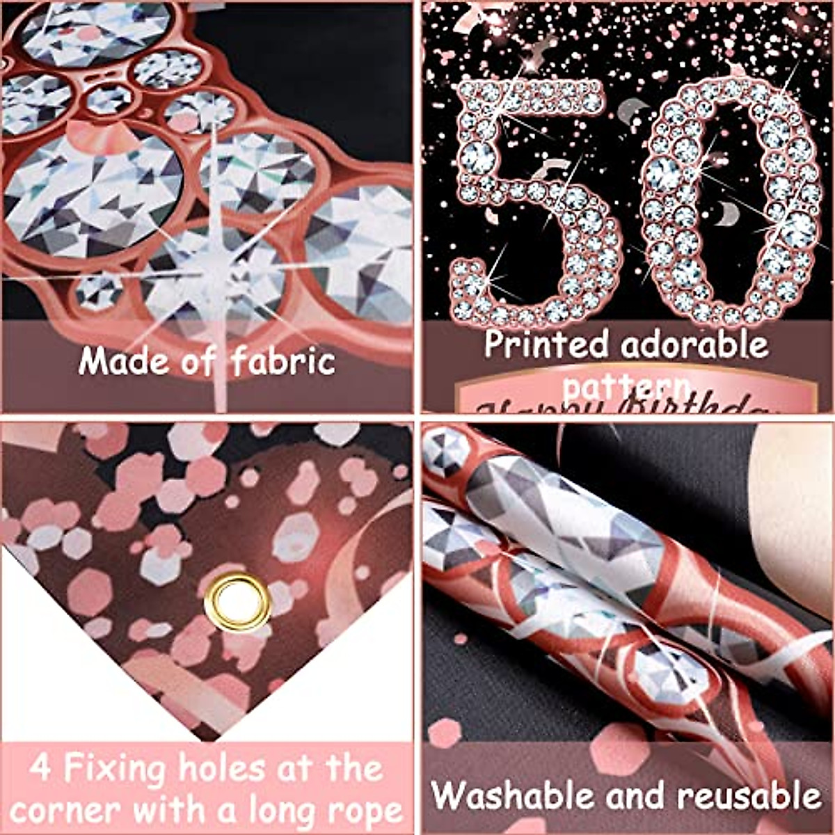 Trgowaul 50th Birthday Decorations for Women - Large Rose Gold Happy 50th Birthday Banner Backdrop Photography Background Sign Poster Decor 50 Years Old Birthday Party Supplies Gifts for her 51"×83"