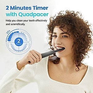 Electric Toothbrush for Adults and Kids, Etekcity Sonic Rechargeable 2 Minutes Smart Timer, 8 Soft High-Density Brush Heads with 5 Modes & Travel Case, Black