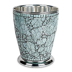 nu steel Iceberg Collection Wastebasket Small Round Vintage Trash Can for Bathroom, Bedroom, Dorm, College, Office, 8.5" x 8.5" x 10.4", Aqua Mosaic Finish