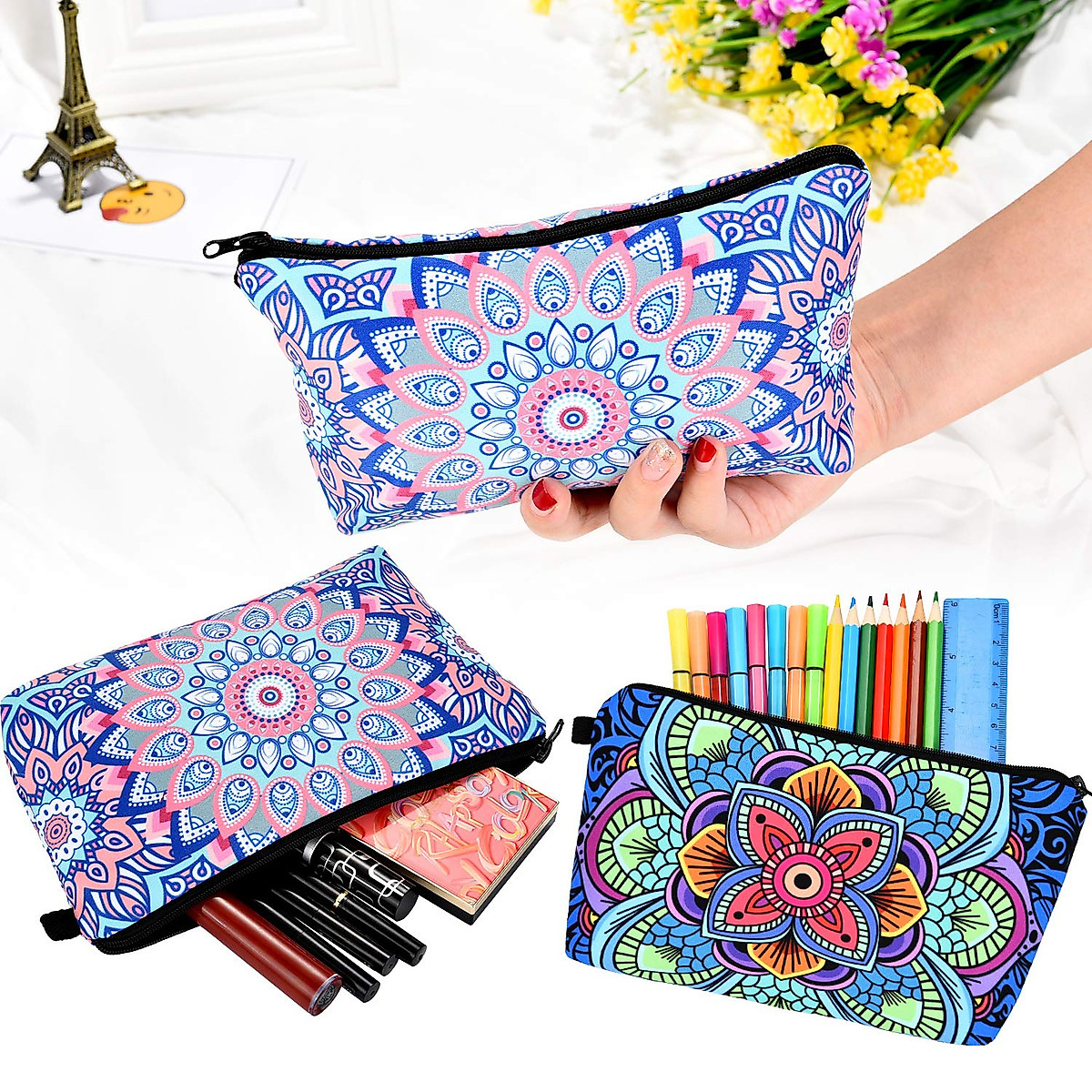 Chuangdi 6 Pieces Makeup Bag Toiletry Pouch Waterproof Cosmetic Bag with Zipper Travel Packing Pouch 8.7 x 5.3 Inch Small Cosmetic Organizer Accessory for Women and Men(Multicolor Style)