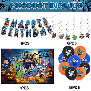 Stitch Birthday Party Supplies, 112 pcs Stitch Party Decorations and Tableware Set-Stitch Plates and Napkins Cups Backdrop for Stitch Birthday Supplies Lilo Stitch party Decorations