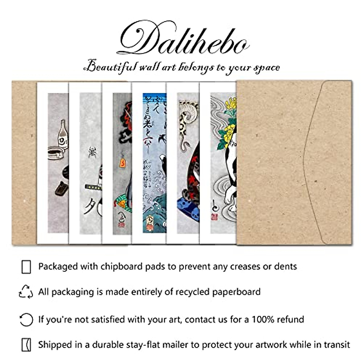 DALIHEBO Japanese Art Tattoo Cat Painting Wall Retro Art Poster Set of 6 Prints UNFRAMED (8x11.8 inch)