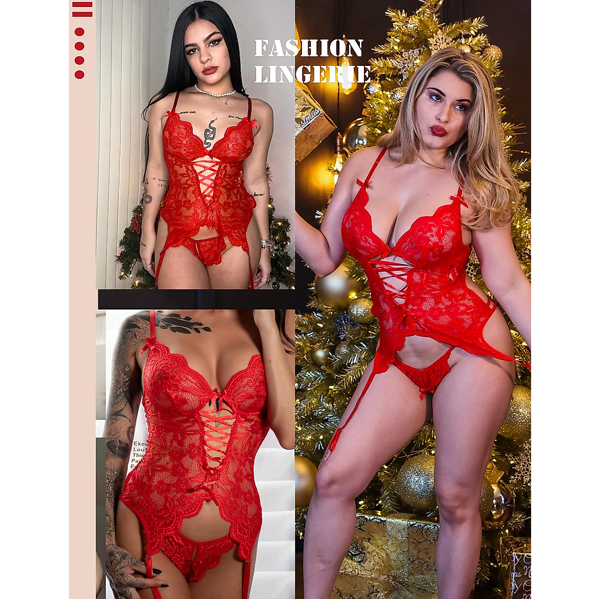 Avidlove Women Lingerie Lace Lingerie Sets with Garter Belts One Piece Bodysuit Teddy with Panty No Stockings S-XXL