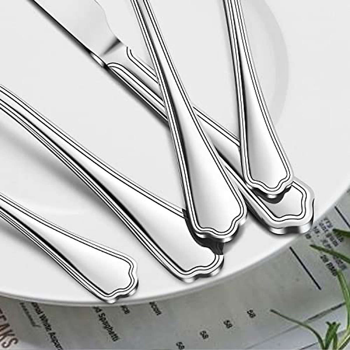 LIANYU 77-Piece Silverware Flatware Set for 12, Plus Steak Knives and Serving Utensils, Stainless Steel Flatware Cutlery Set, Eating Utensils Tableware with Scalloped Edge, Dishwasher Safe