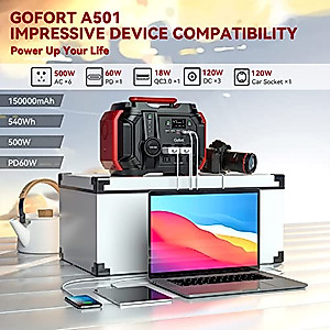 GOFORT 500W Portable Power Station 540Wh Power Supply Peak 1000W, 6*AC 110V Outlets, PD 60W Portable Battery Pack Solar Generator for Home Backup Outdoors CPAP RV Camping Fishing