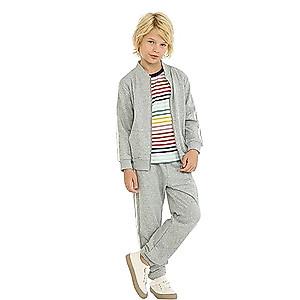 LittleSpring Cotton Tracksuits for Little Boys Full Zip Jackets and Jogger Set Black Size 7-8