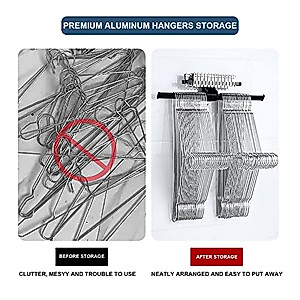 Wall Clothes Hanger Organizer Stacker Clothes Hangers Storage Organizer Stacker Rack Holder, Laundry Room Closet Organization Wall Mounted/Drilling Clips Organizer Anti-Slip Aluminum Black