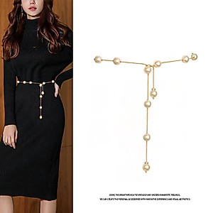 Pearl Waist Chain Belly Chain Belt Body Chain Accessories for Women Fashion Colorfast Pearl Body Chain Jewelry Women's Metal Chain Flower Pearl Belts Silver (gold)