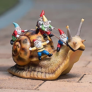 SUYNYBHF Garden Gnome Statue Outdoor Gnomes Driving Snail with Rope Patio Lawn Yard House Kitchen Figurine Art Housewarming Funny Resin Decoration 7.68 inch Gift by Hand Painted…