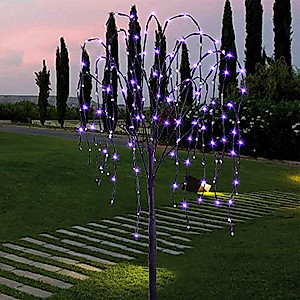 ooLALoo Outdoor Tree Solar Willow Tree 4.6 FT Artificial Plant for Garden Waterproof with Blink Modes for Patio Decor (Purple)