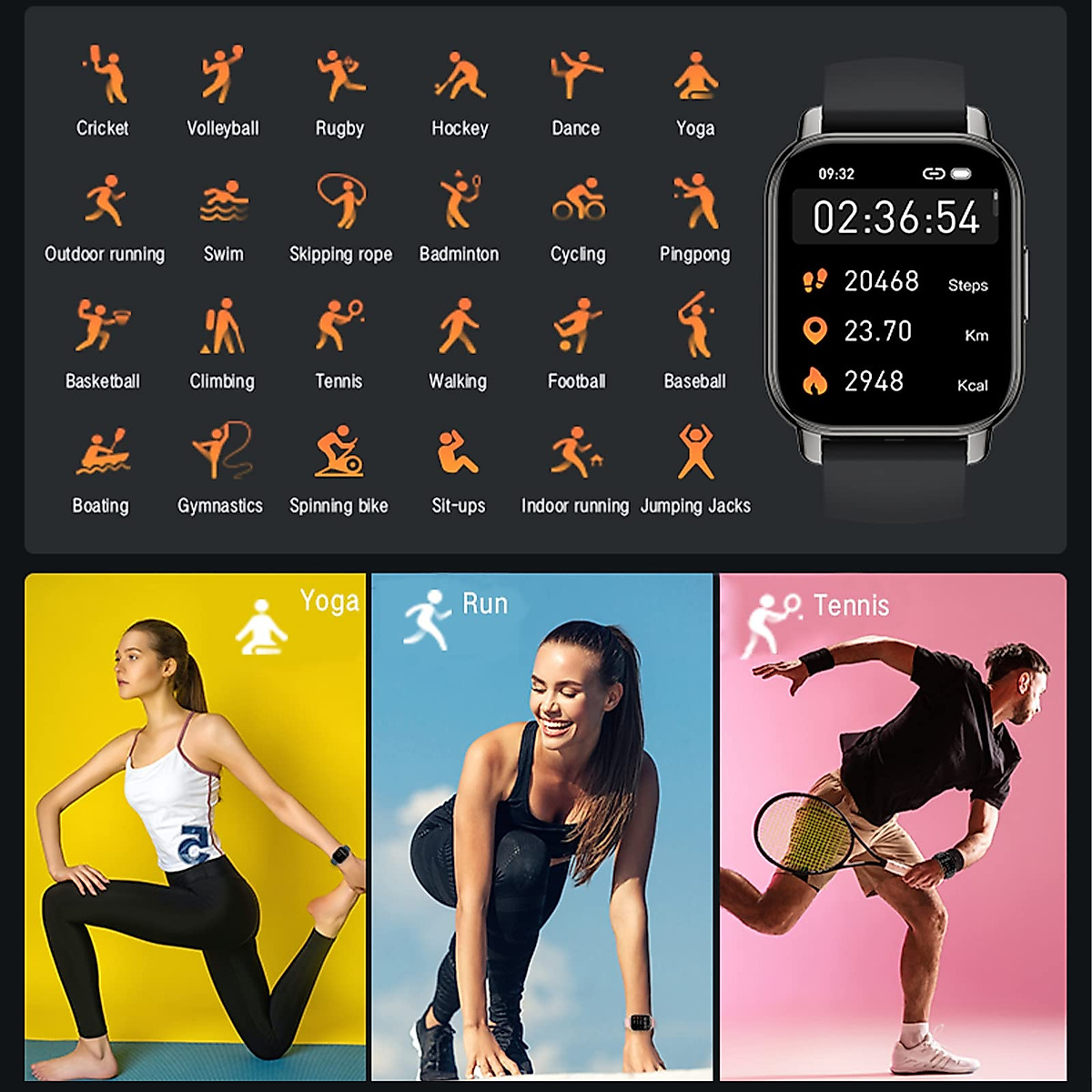 Pretty Sure Smart Watch 1.85''Touch Screen Running Watch Waterproof Step Counter Handheld GPS Units Fitness Bluetooth Watch,24 Sport Modes, Blood Oxygen for iPhone iOS Andriod -Silver Gray