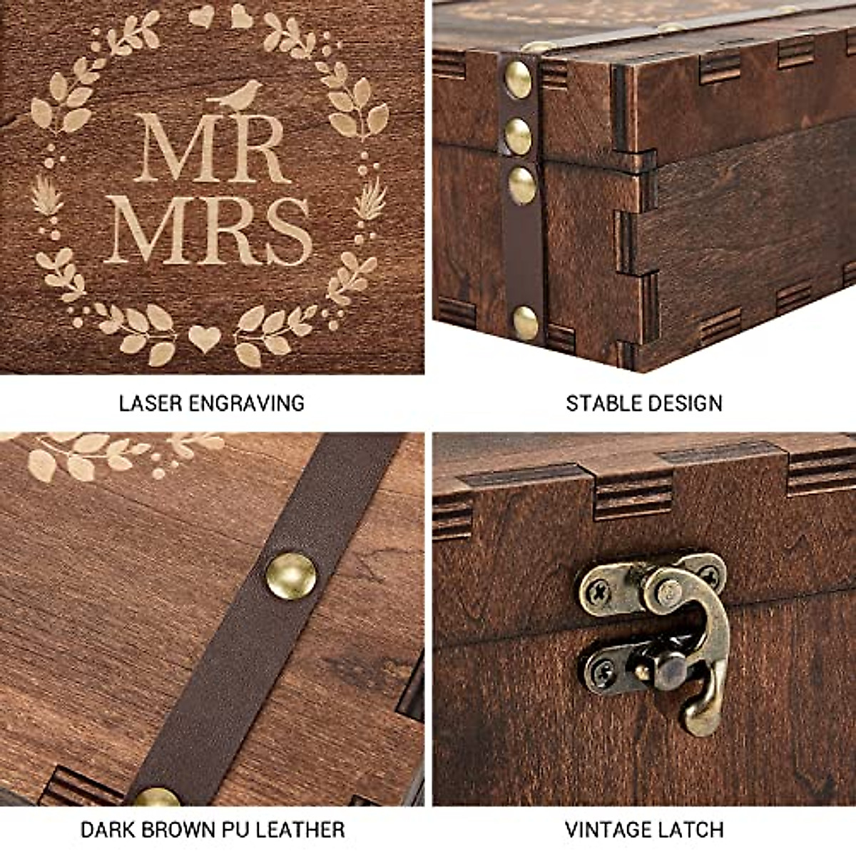AW BRIDAL Keepsake Box With Lids Wedding Memory Box Wood Storage Box Anniversary Engagement Gifts for Couples Bridal Shower Gifts Birthday Gifts
