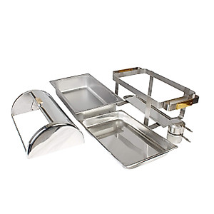 Thunder Group SLRCF0171G Chafer, 8 quart, roll-top cover, dripless water pan, 2 fuel holders, gold handles, stainless steel, mirror-finish