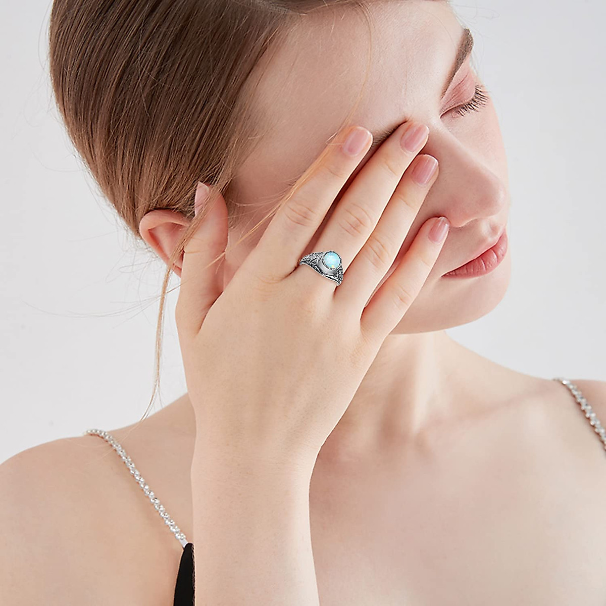 SVODEA Urn Rings for Ashes Cremation Jewelry,925 Sterling Silver Created Lab Opal Cage Filigree Ashes Keepsake Urns Bands with w/Funnel Filler,Memorial Gifts for Women (6)