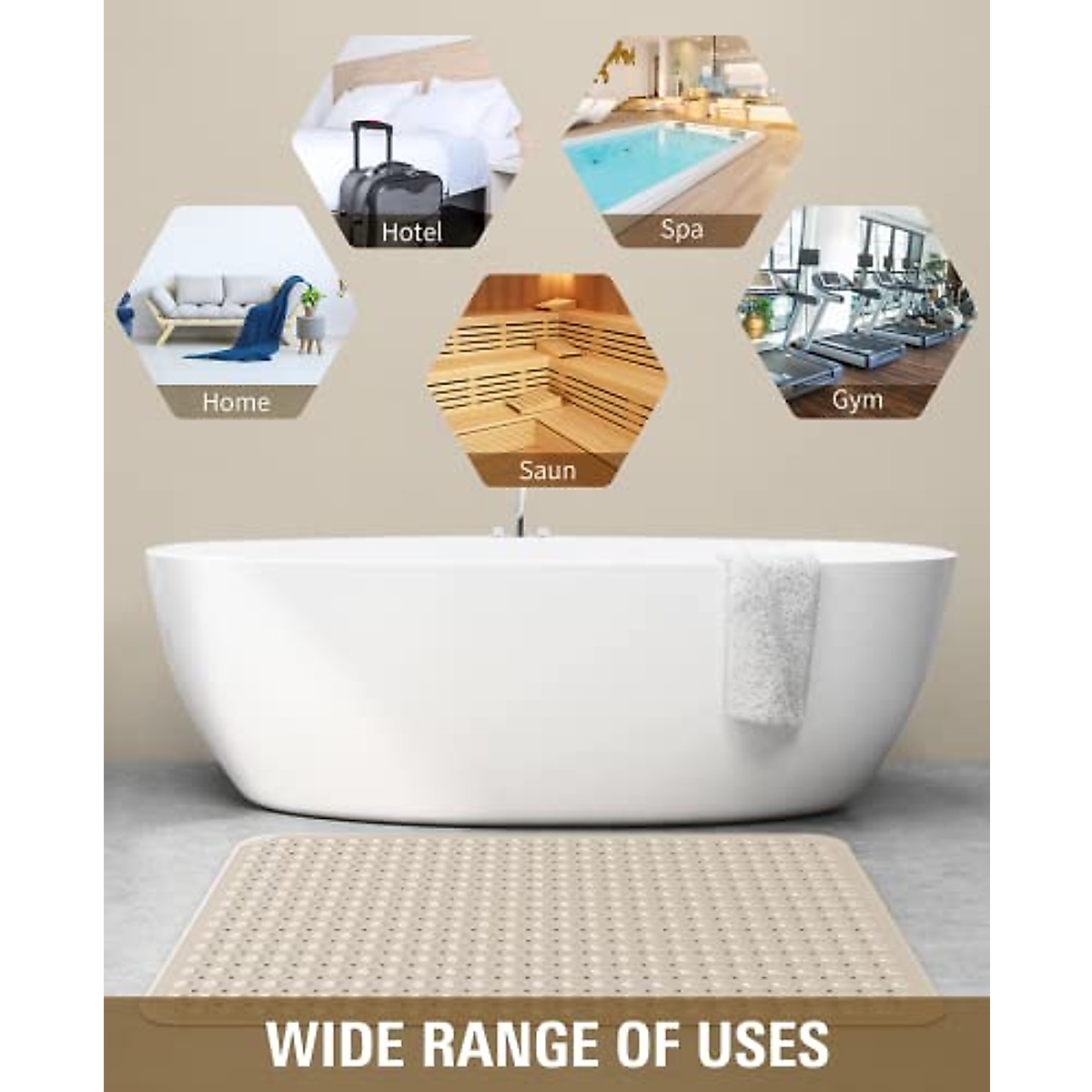 Yolife Extra Large TPE Shower Mat, 47.2" L x 31.5" W Anti Slip Bath Mat with Drain Holes and Suction Cups, Large Size Mat More Suitable for Shower Stall, No Odor, Heavy Mat