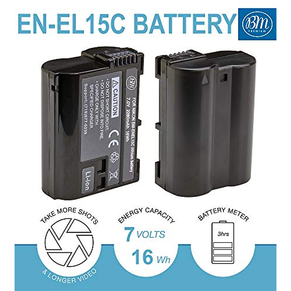 BM Premium 2 Pack of EN-EL15C High Capacity Batteries and Dual Bay Battery Charger for Nikon Z5, Z6, Z6 II, Z7, Z7II D780, D850, D7500, D500, D600, D610, D750, D800, D800E, D810, D7100, D7200 Cameras